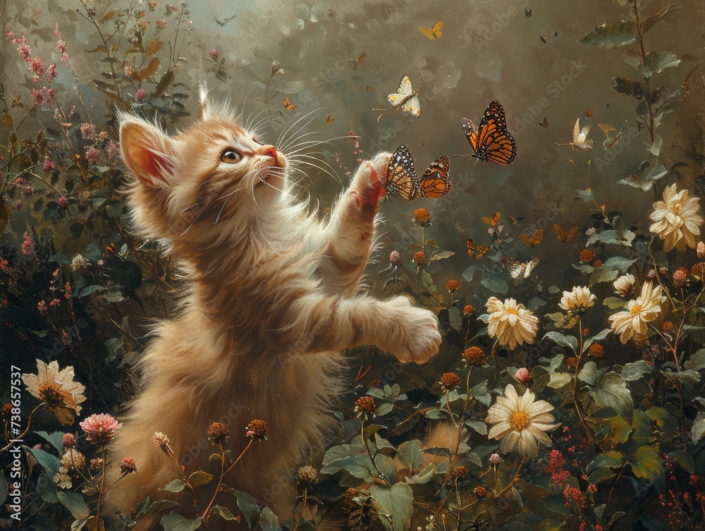 Ragdoll kitten chasing butterflies in the Elysian gardens paws softly ...
