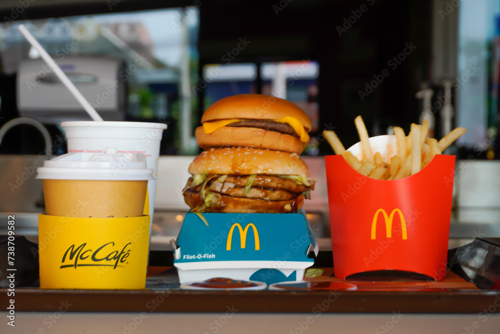 Bangkok-Thailand February 17, 2024: Double McDonald's Hamburger Combo ...