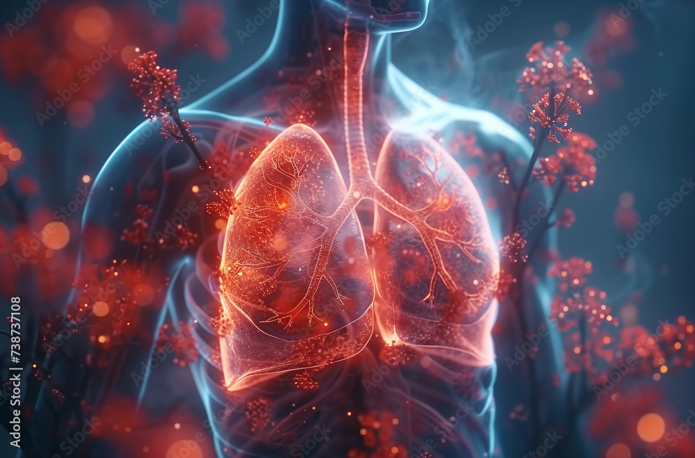 Digital composite of healthy human lungs with visible bronchi ...