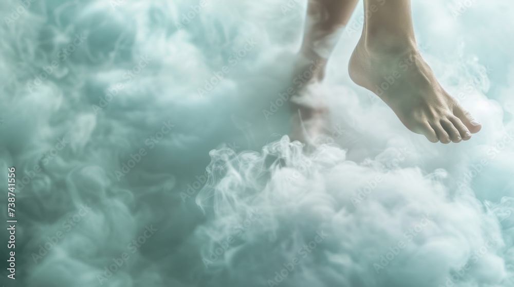 A lone figure treks through a thick fog of smoke, their feet ...