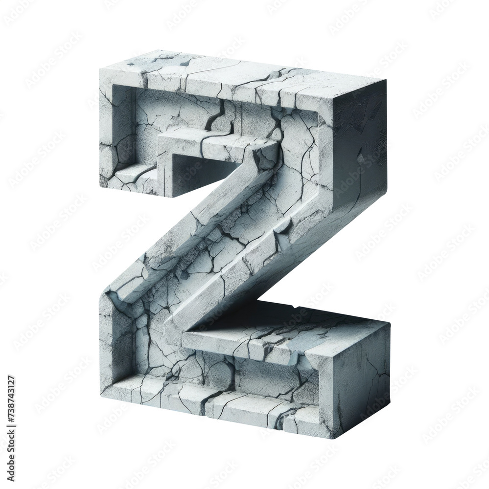 Letter Z. Cracked apocalyptic letter. 3D concrete old cracked alphabet ...