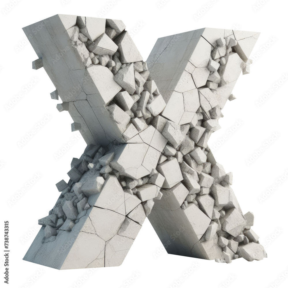 Letter X. Cracked apocalyptic letter. 3D concrete old cracked alphabet ...