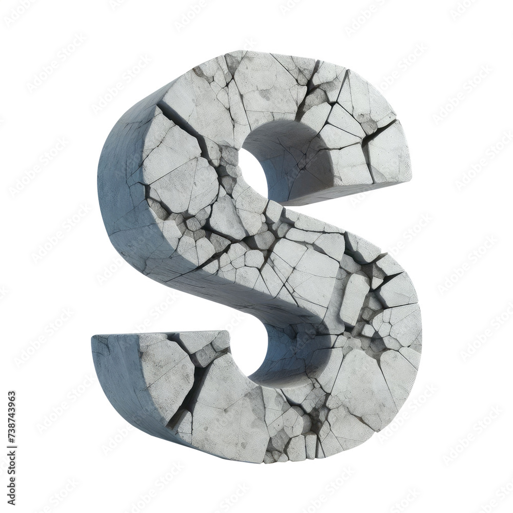 Letter S. Cracked apocalyptic letter. 3D concrete old cracked alphabet ...