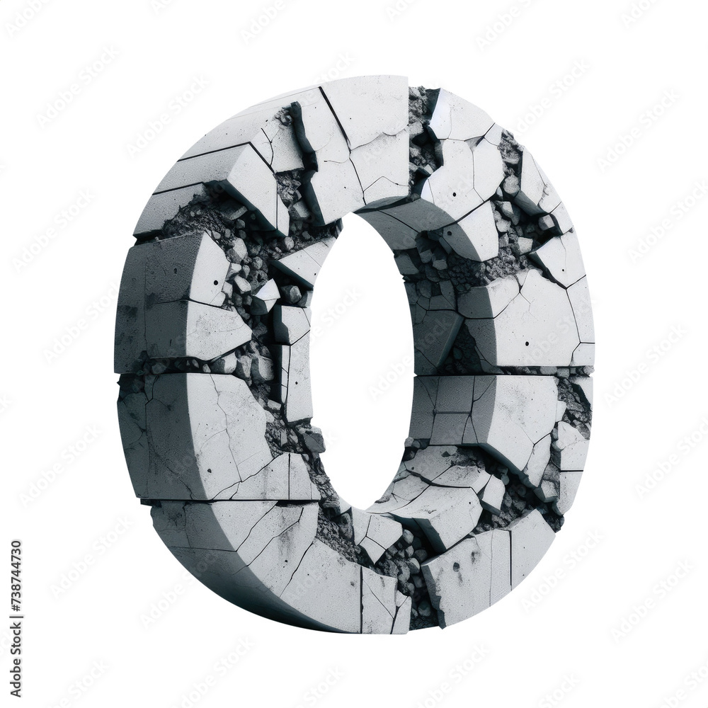 Letter O. Cracked apocalyptic letter. 3D concrete old cracked alphabet ...