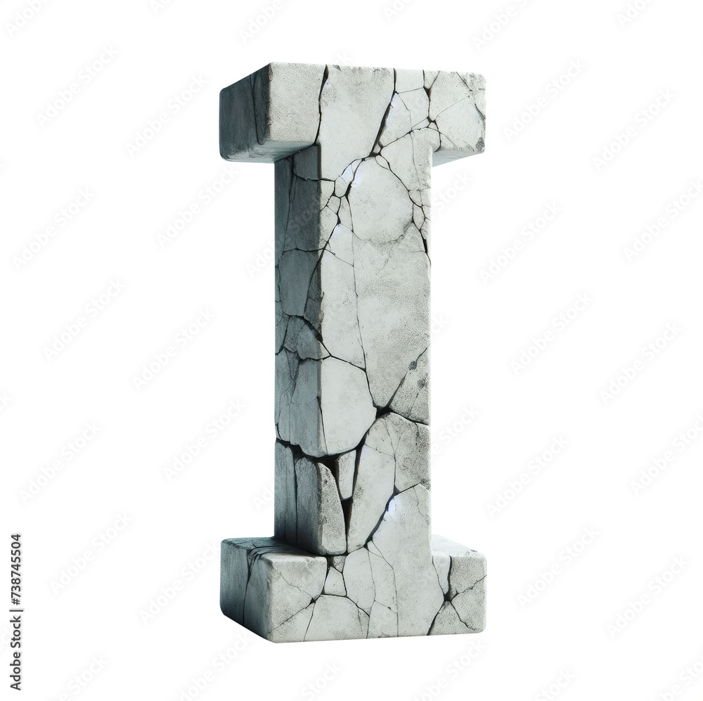 Letter i. Cracked apocalyptic letter. 3D concrete old cracked alphabet ...