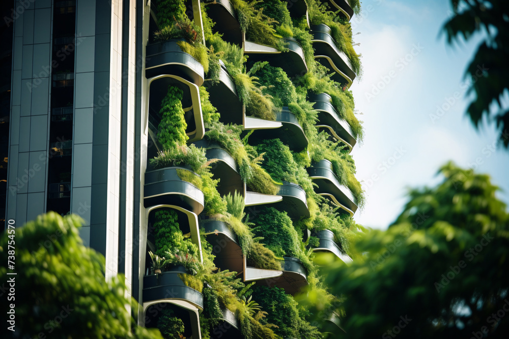 Sustainable green building in modern city. Green architecture. Eco ...