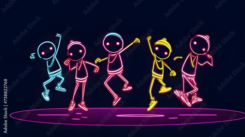 Stock-Illustration „Stickmen characters doing a hip hop dance in neon ...