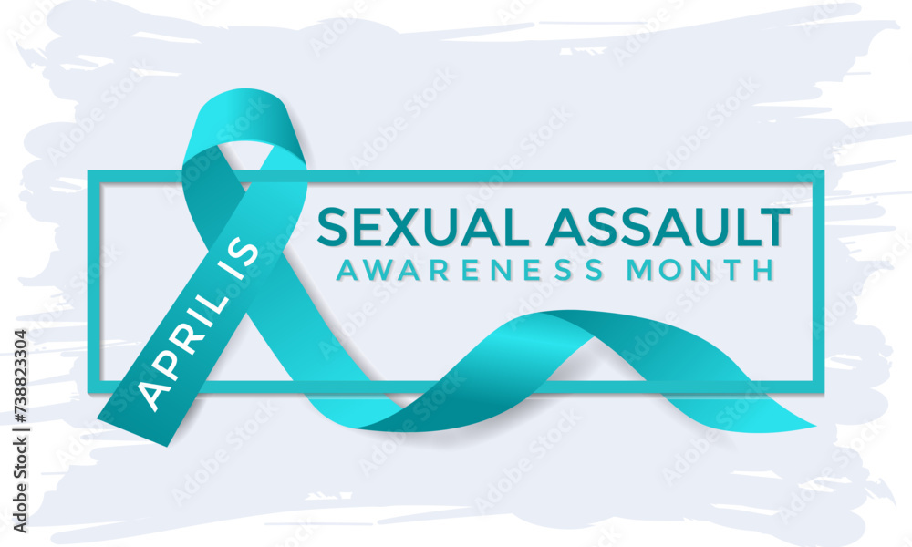 Sexual assault awareness month concept. Banner with teal ribbon Vector ...