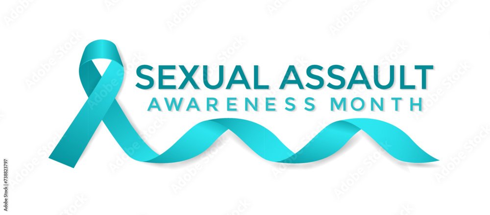 Sexual assault awareness month concept. Banner with teal ribbon Vector ...