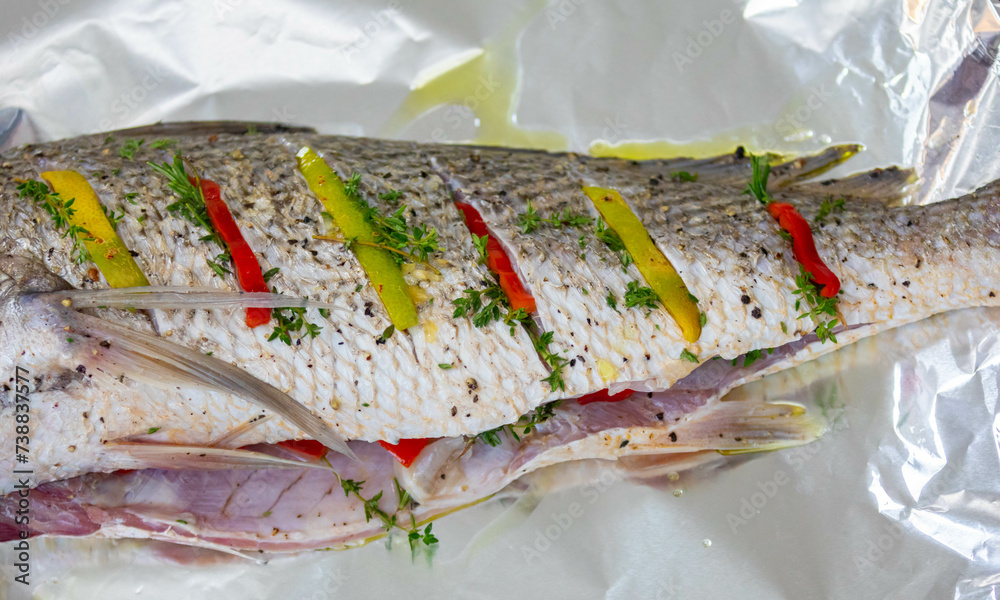 Sea fish known as croaker Argyrosomus regius Stock Photo | Adobe Stock