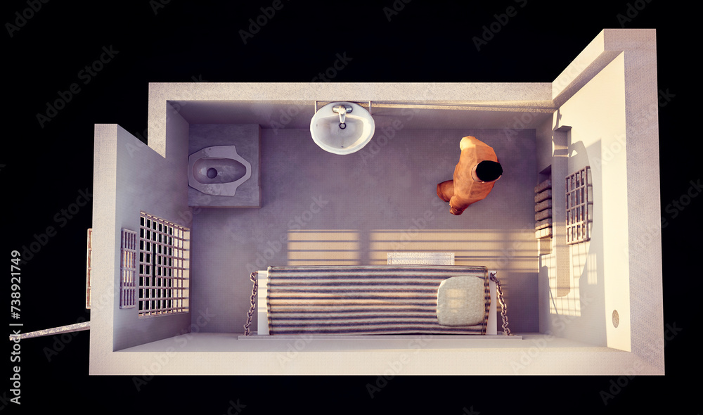 Prison, cell of a North Siberian penitentiary, Kharp prison. Detained ...