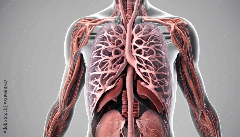 Anatomical illustration of human torso with detailed muscle and organ ...