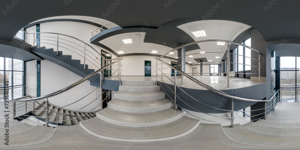 hdri 360 panorama view on stairs in empty modern hall with columns ...