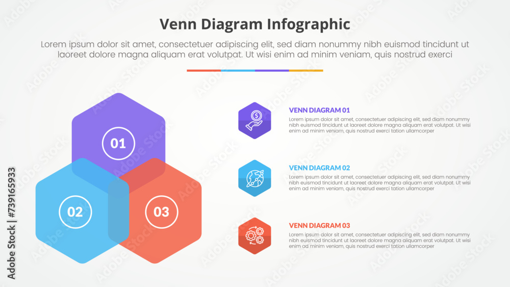 venn diagram infographic concept for slide presentation with hexagon ...