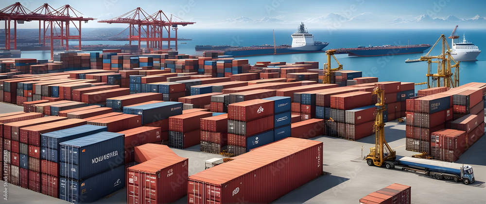 Logistic. container cargo ship loading cargo at industrial port. import ...