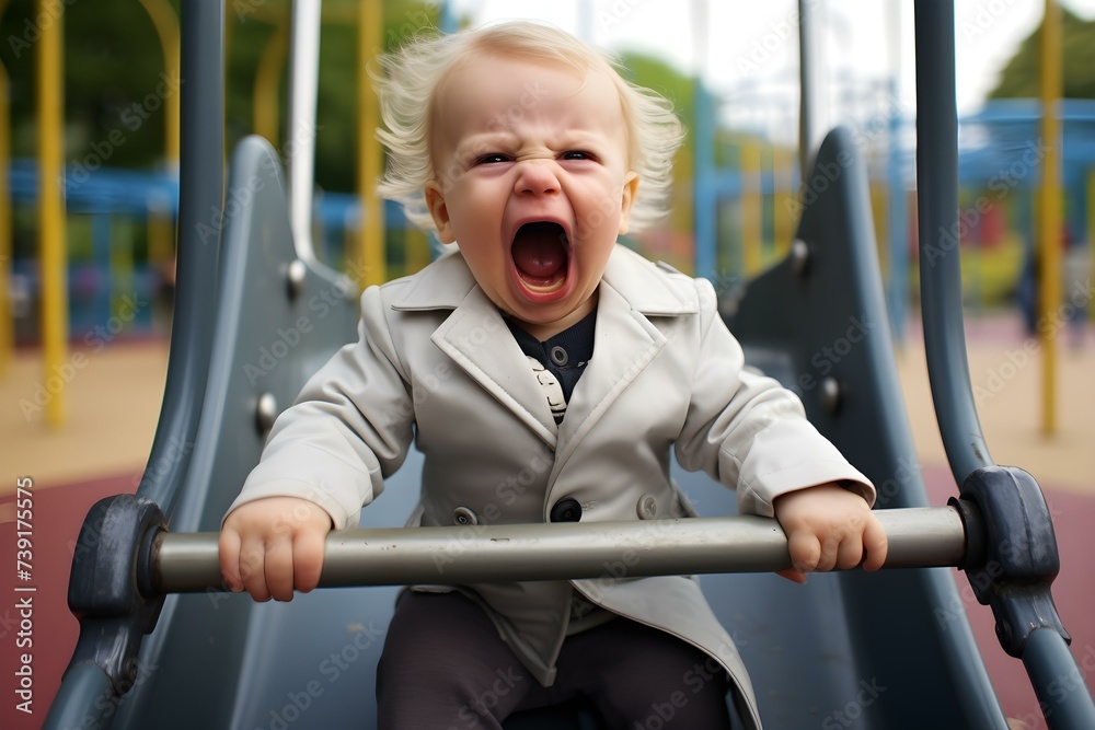 Foto de Stock Baby Crying in Outdoor Parks and Playgrounds. Concept ...