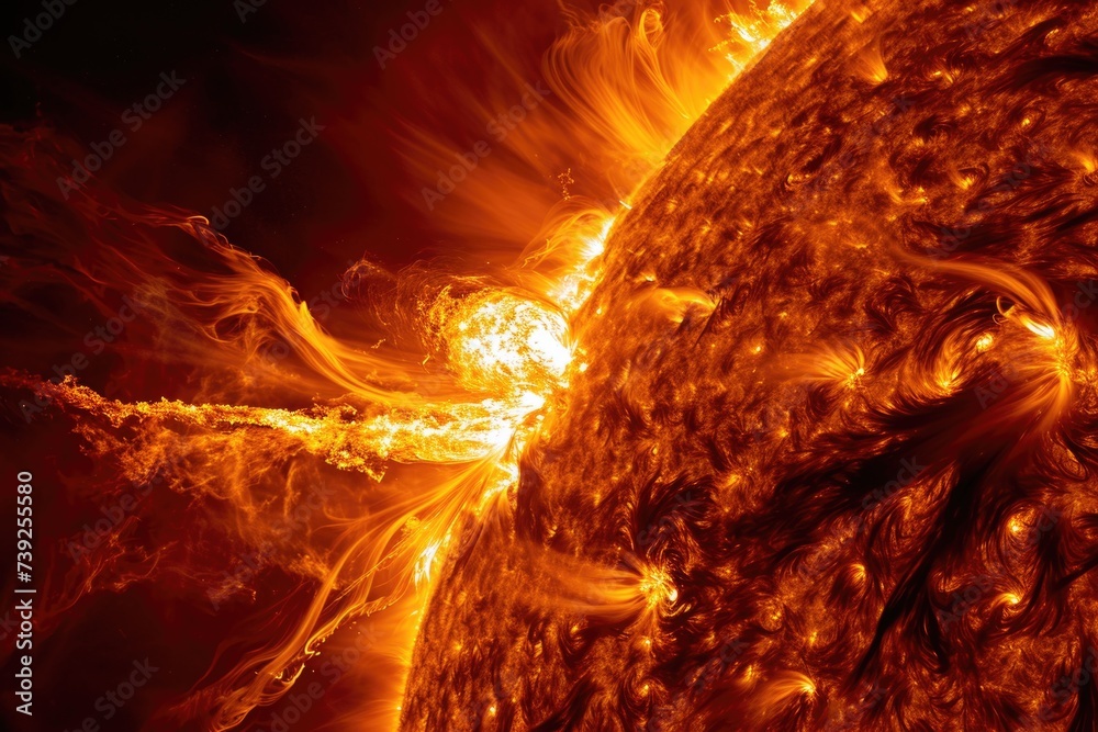 High-resolution image showcasing the sun's surface during an intense ...