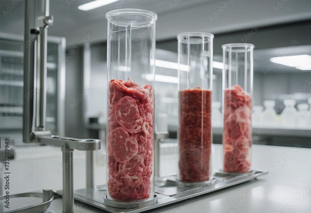 Meat sample plastic cell culture dish in modern laboratory or ...