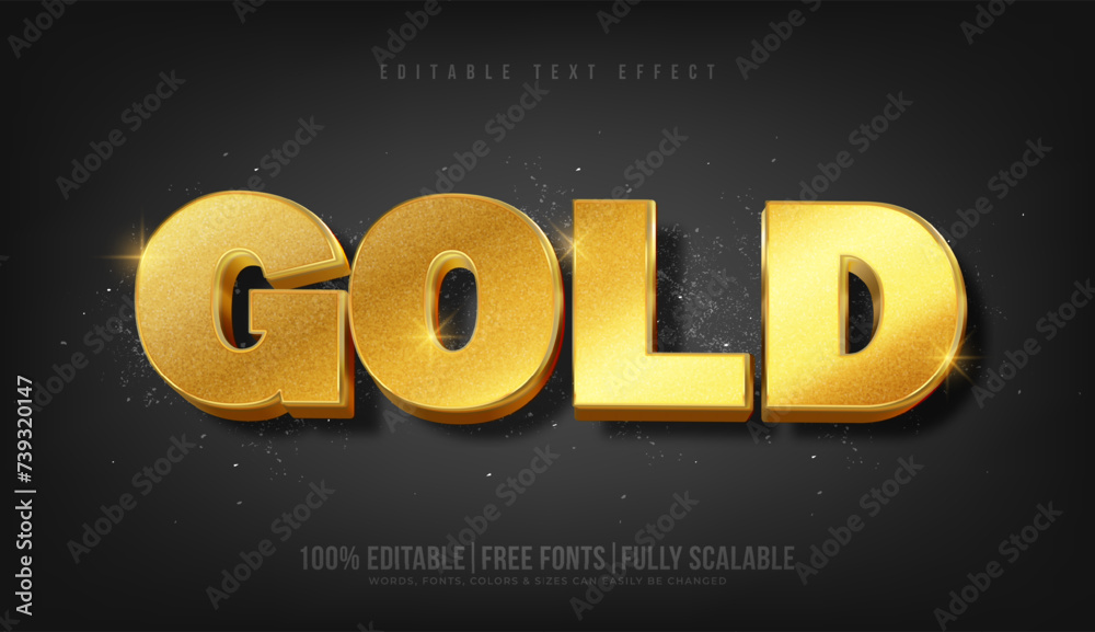 Editable gold text effect with retro, metal, shiny glitter effect and ...