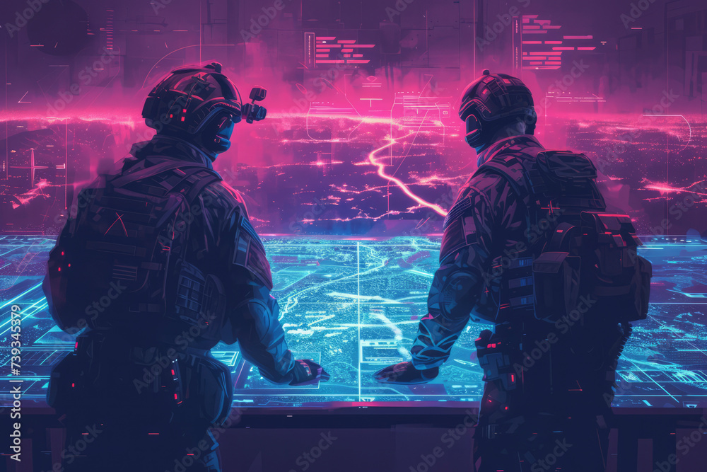 Futuristic High-Tech Warfare: Military Intelligence Specialists use ...