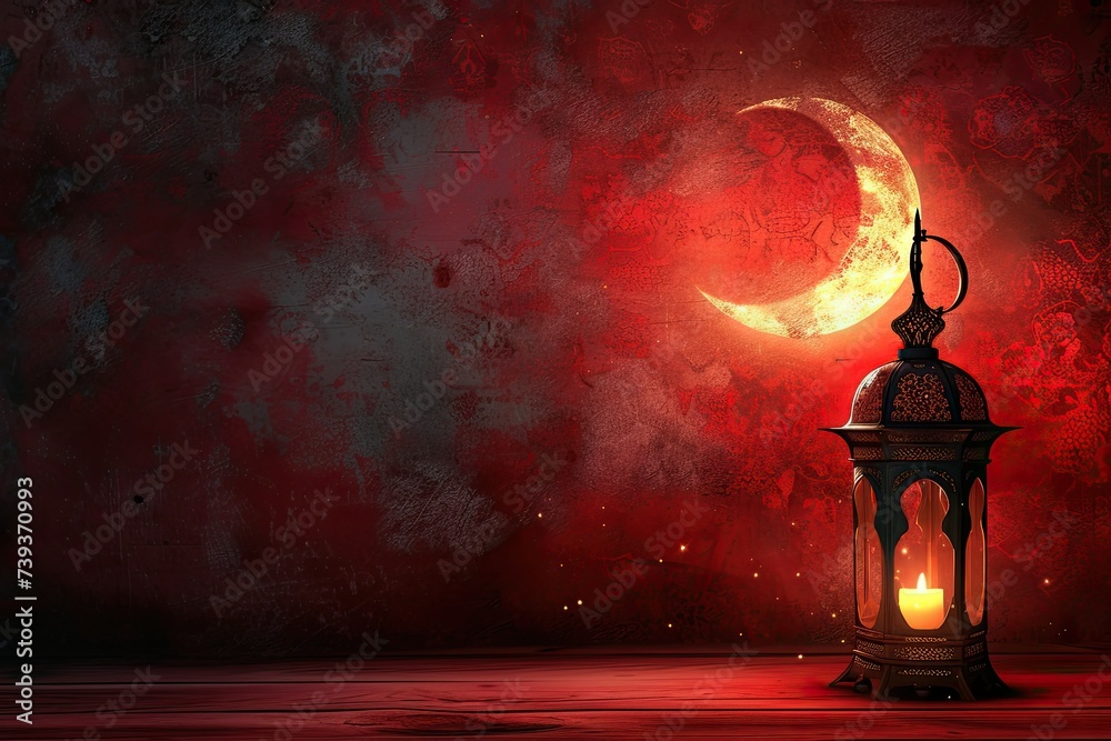 Beautiful dark red islamic desktop wallpaper background with crescent ...