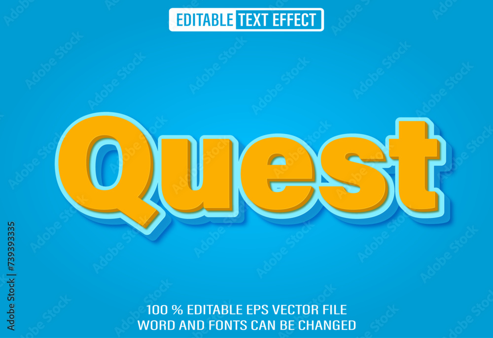 Editable 3d text style effect - Quest text effect Template Stock Vector | Adobe Stock