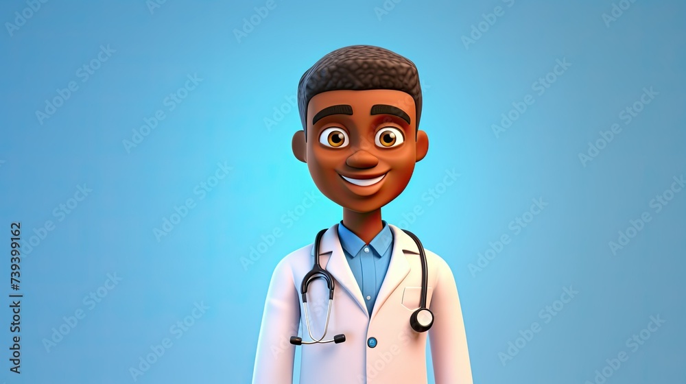 3D Doctor. African american male character. Simple cartoon fun afro ...