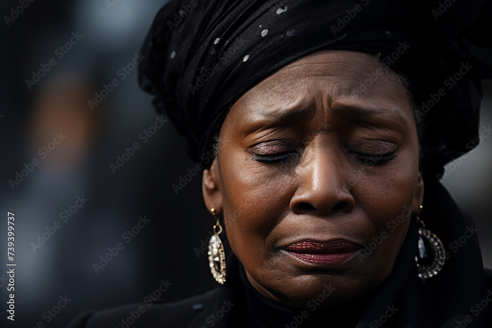 Generative ai image funeral scenes of sad crying woman grief death ...