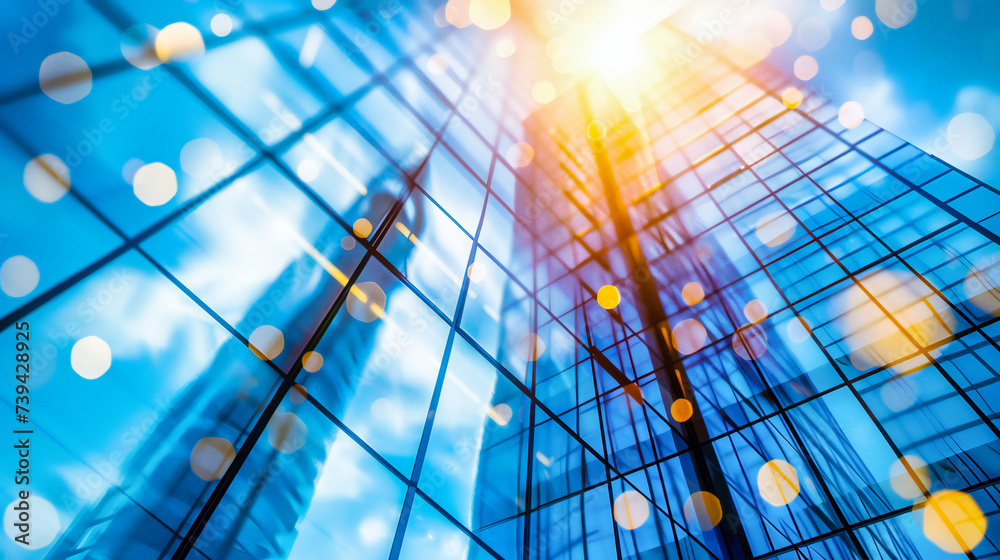 Urban reflections: A modern office buildings glass facade mirrors the ...