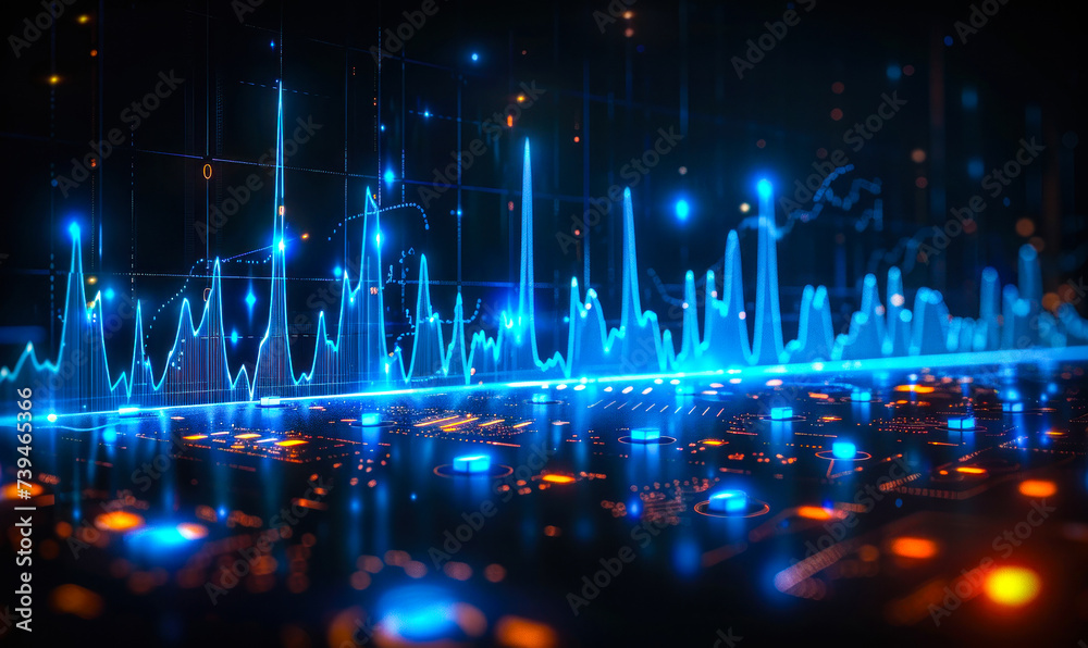 Futuristic blue sound wave visualization depicting an equalizer's ...