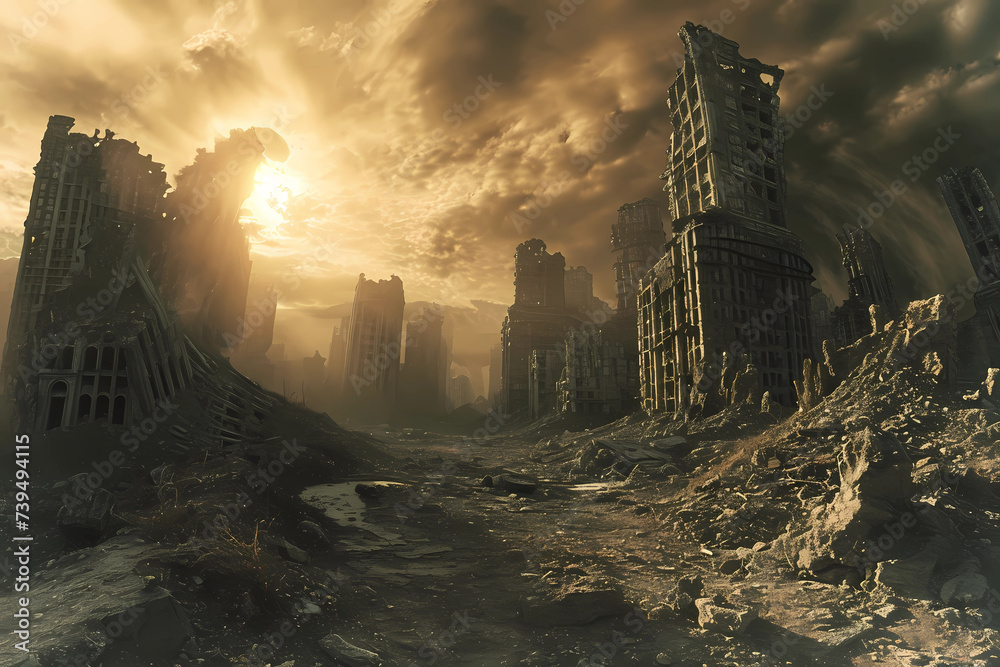 In the aftermath of devastation, a metropolis now lies in ruins, its ...