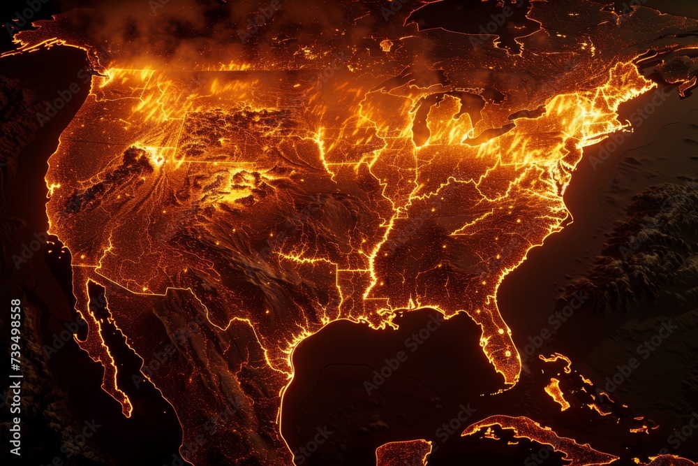 Luminous Heat Map of USA - A glowing heat map depiction of the USA ...