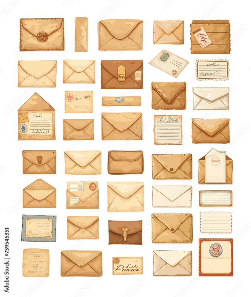 Mail letters, old retro vintage cards with stamps, documents and paper ...