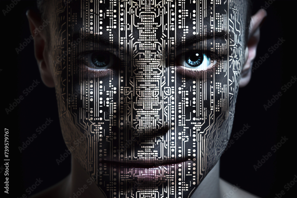 Face Cyber Man Young Hacker In Data Security Concept Program