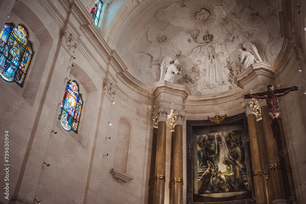 Altar with dome in relief, painting and stained glass with religious ...