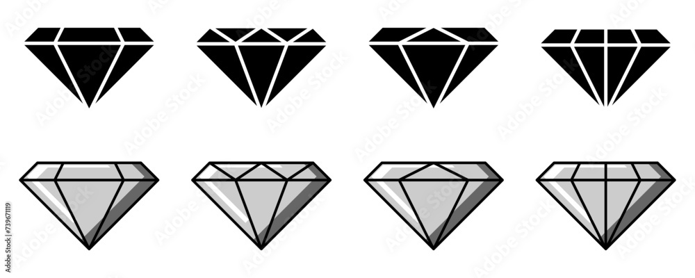 collection of diamond icons, gemstone symbols. vector isolated on white ...