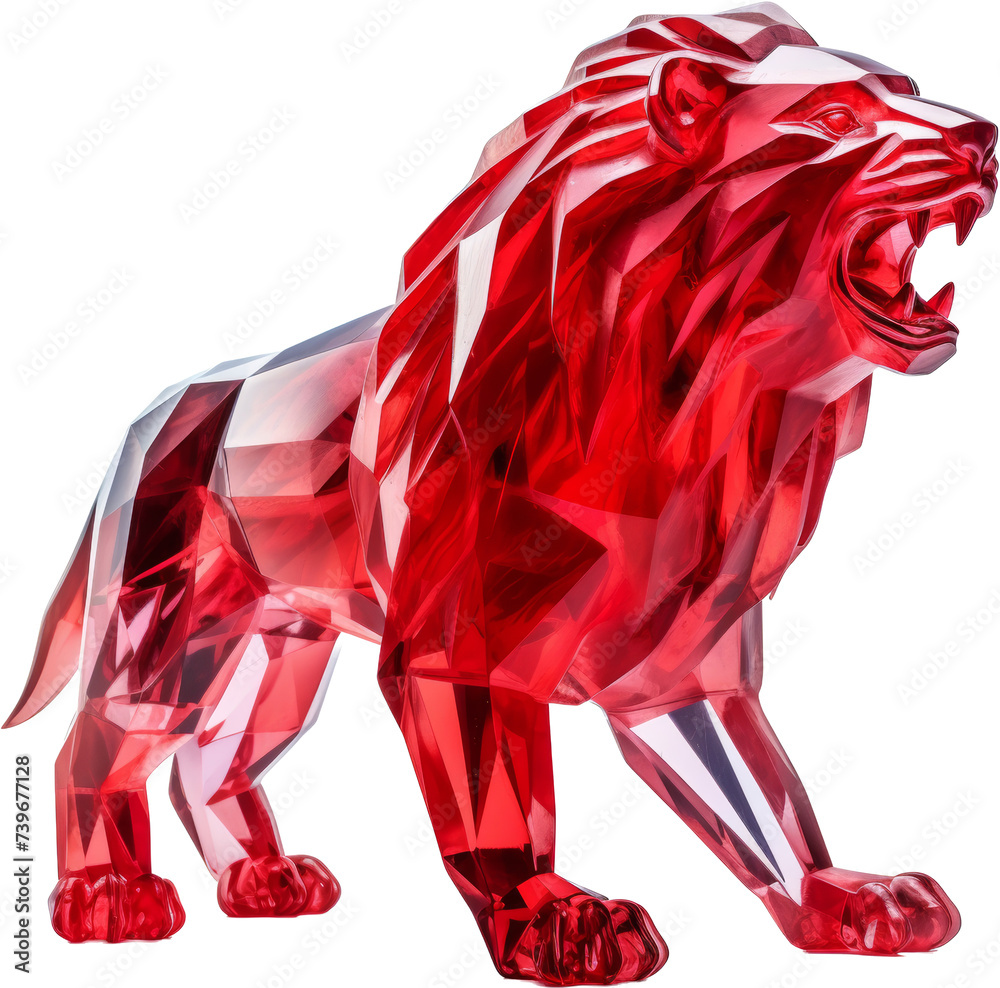 lion,red crystal shape of lion,lion made of crystal isolated on white ...