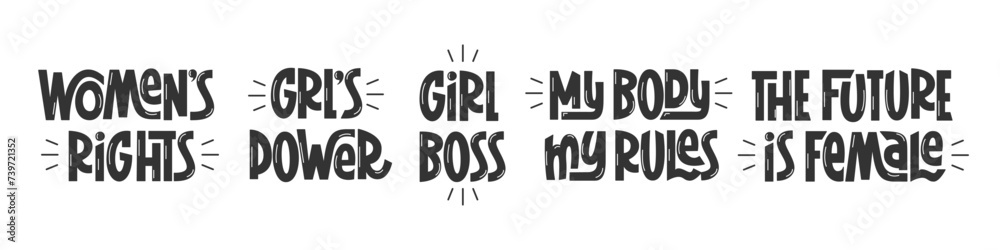 Women Rights Quotes Set. Vector Hand Lettering of Girls Power Phrases ...