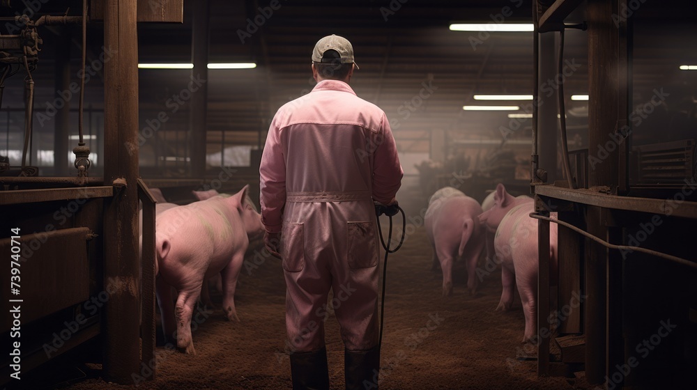 Veterinarian Doctor Examining Pigs at a Pig Farm. Intensive pig farming ...