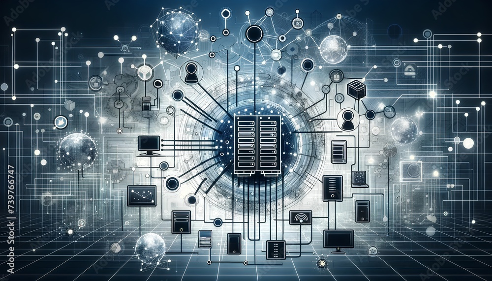 Process of business digitization, with data being transferred and ...
