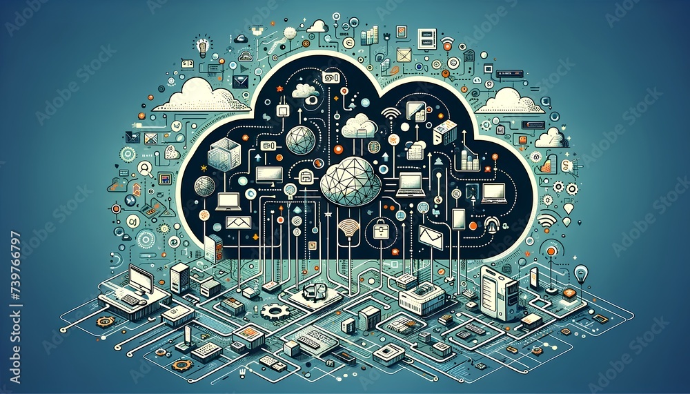 Cloud Computing Concept Showcasing File Upload And Storage Symbols Representing Business