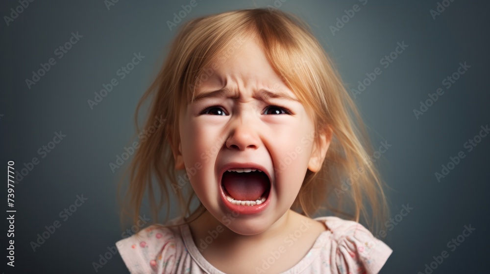 cute little baby girl child crying and screaming isolated, childhood ...