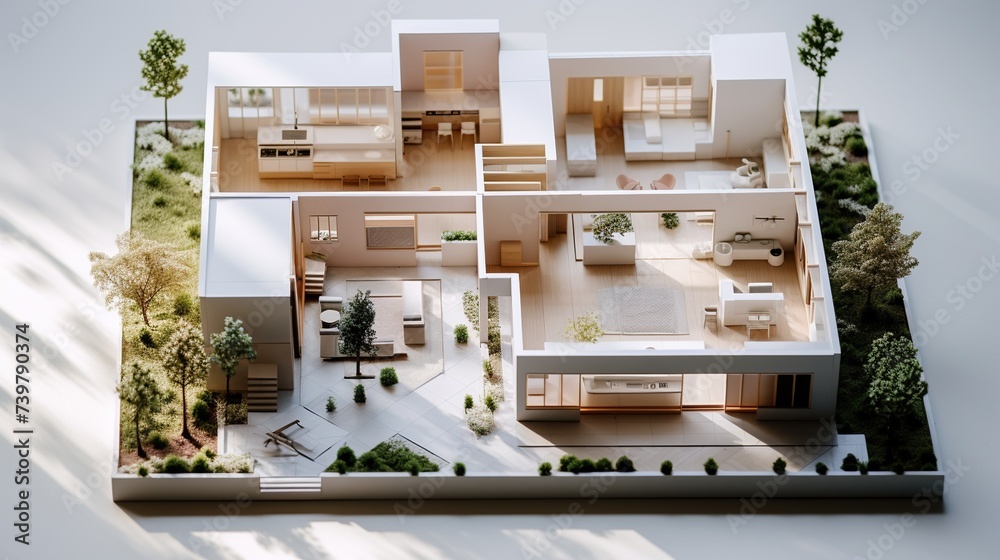 Architecture floor plan with small house model for open house layout ...