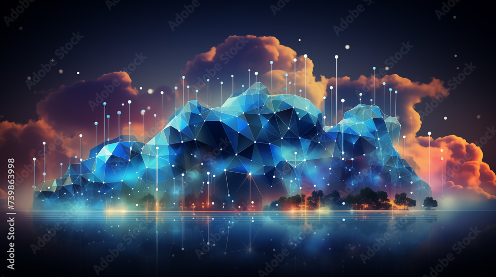 Polygonal digital mountain with dynamic connections background image ...