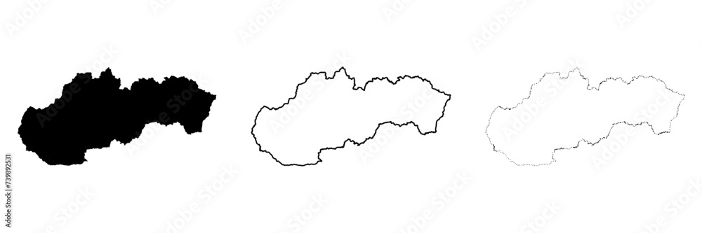 Slovakia country silhouette. Set of 3 high detailed maps. Solid black ...