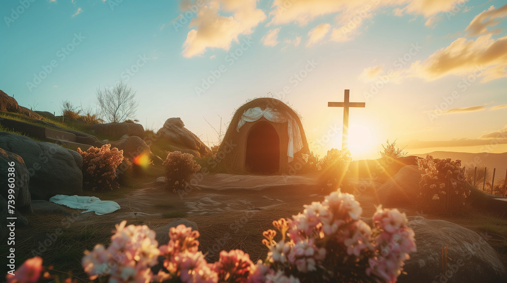 Easter Sunrise Empty Tomb, Shroud Cross Resurrection of Jesus Christ ...