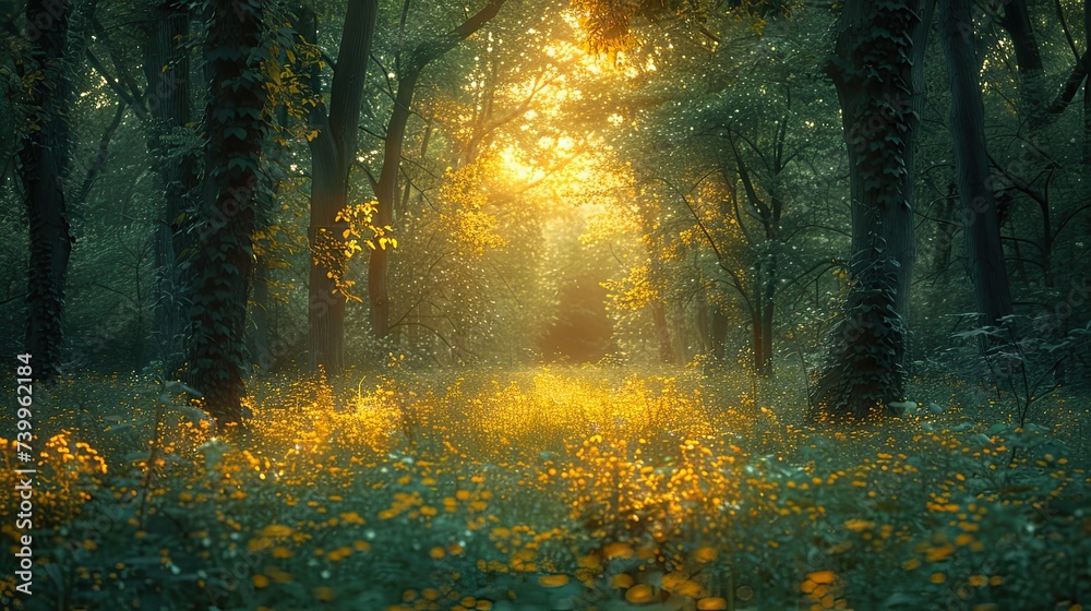 Wallpaper capturing the serene beauty of a forest landscape, with a ...