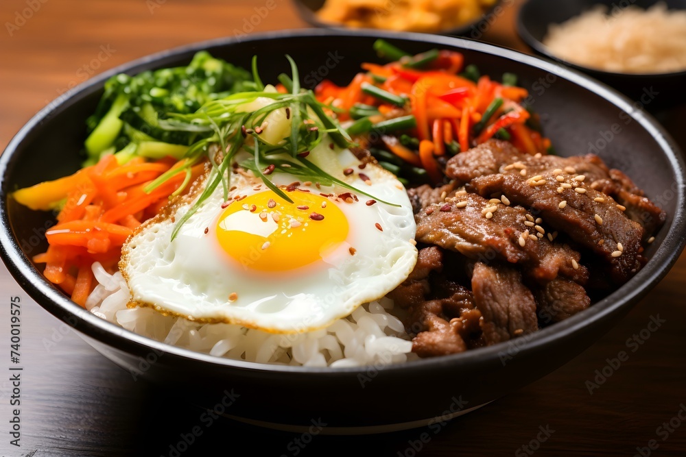 Classic Bibimbap: A Traditional Dish with Fried Egg, Beef, and ...