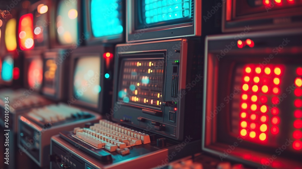 A collection of vintage computers and retro technology equipment ...