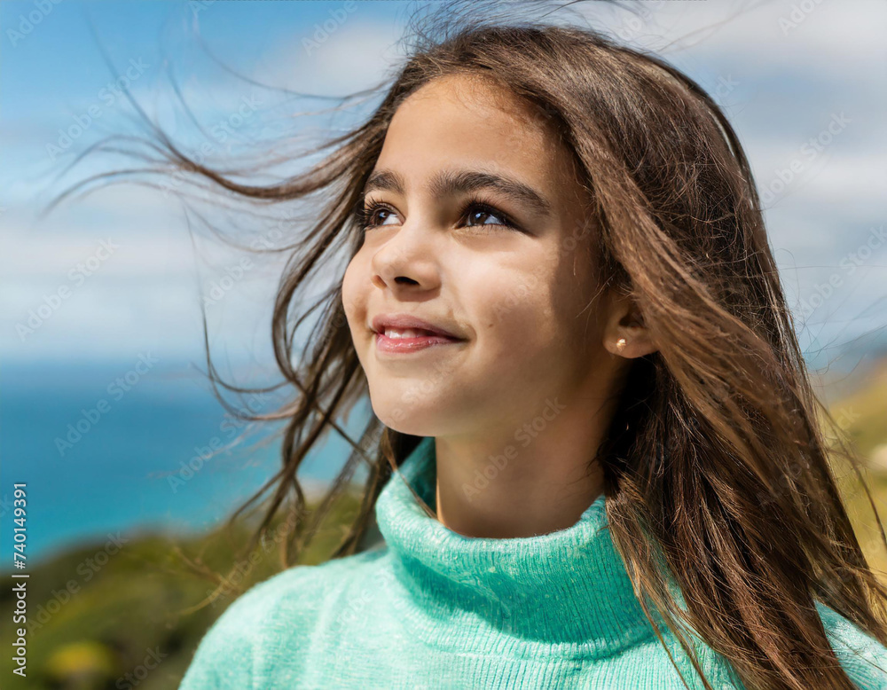 Portrait of a scared teenage girl losing her identity with her face ...